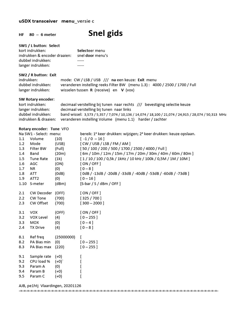 USDX-transceiver Menu Versie-C | PDF