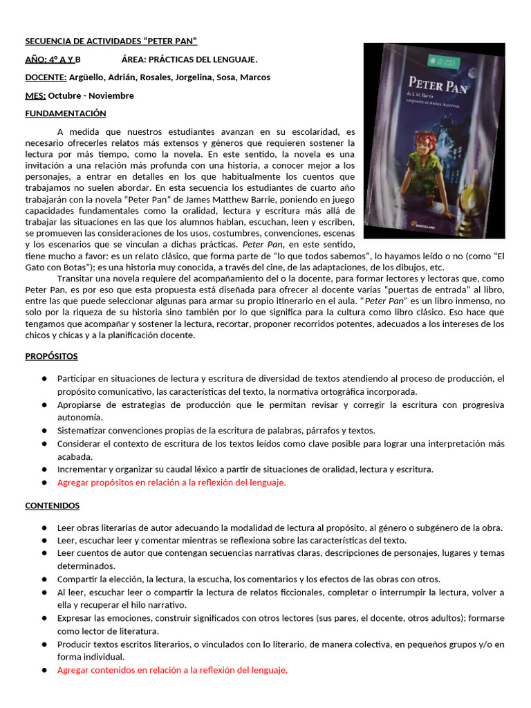 Peter Pan 4° EPM7 Visada | PDF | Peter Pan | Escritura