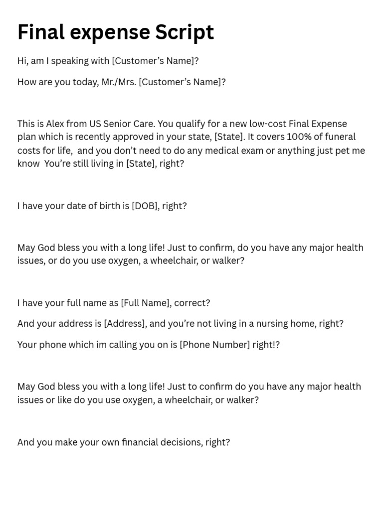 Final Expense Plan Script | PDF