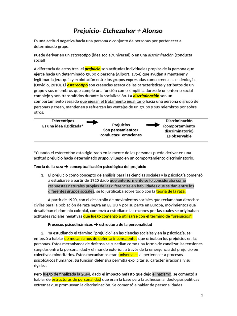 Prejuicio: Definición y Tipos | PDF | Prejuicios | Discriminación y ...