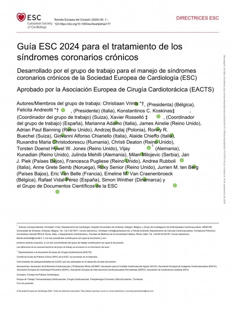 2024 ESC Guidelines For The Management of Chronic Coronary 2 | PDF | Enfermedad de la arteria ...