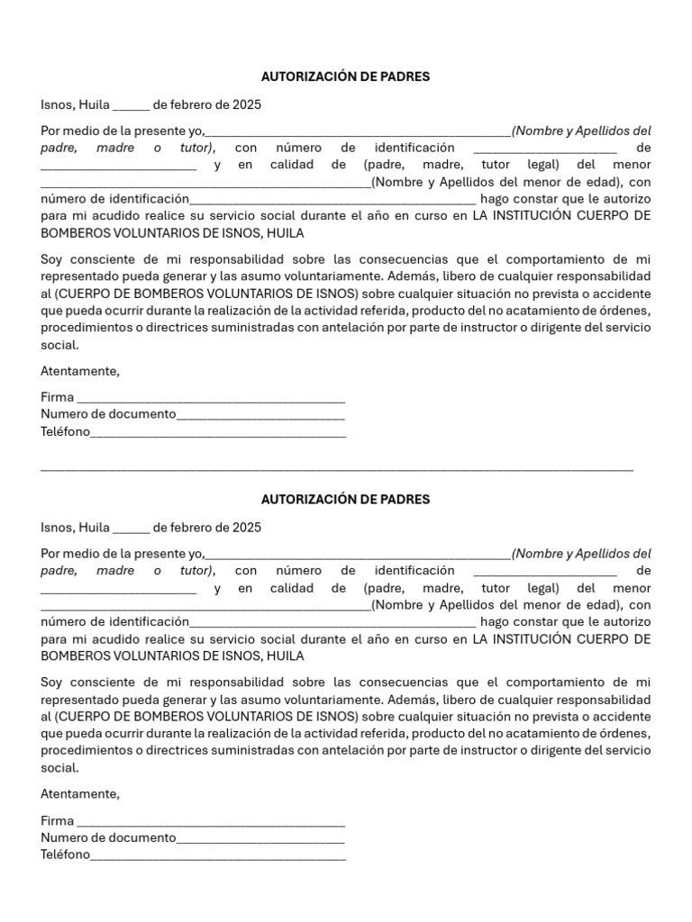 Autorización de Padres | PDF