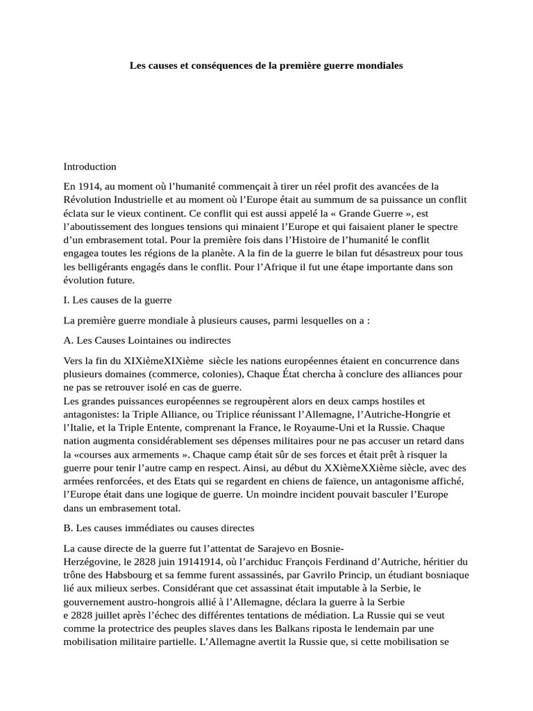 Causes de la Première Guerre mondiale | PDF | Première guerre mondiale ...