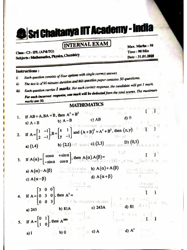 c3 Internal Test Paper | PDF