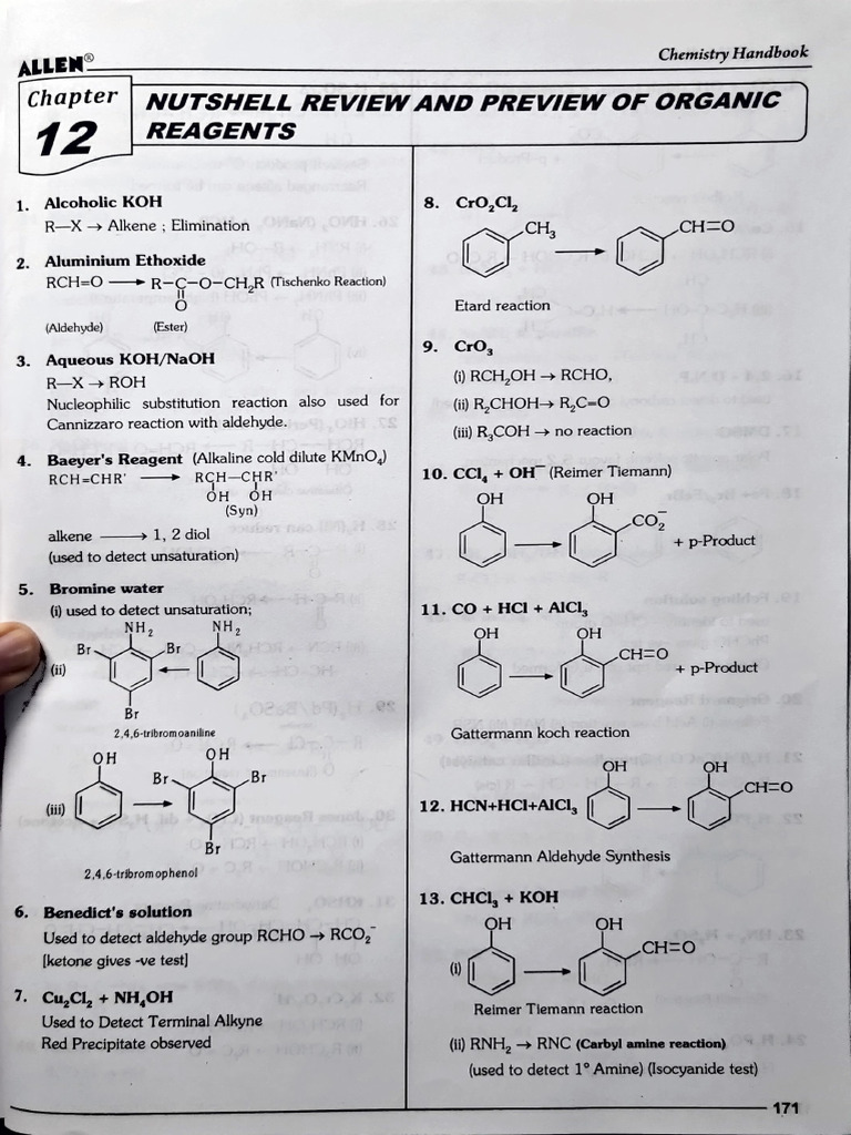 Organic Chemistry Reagents Overview | PDF | Ether | Aldehyde