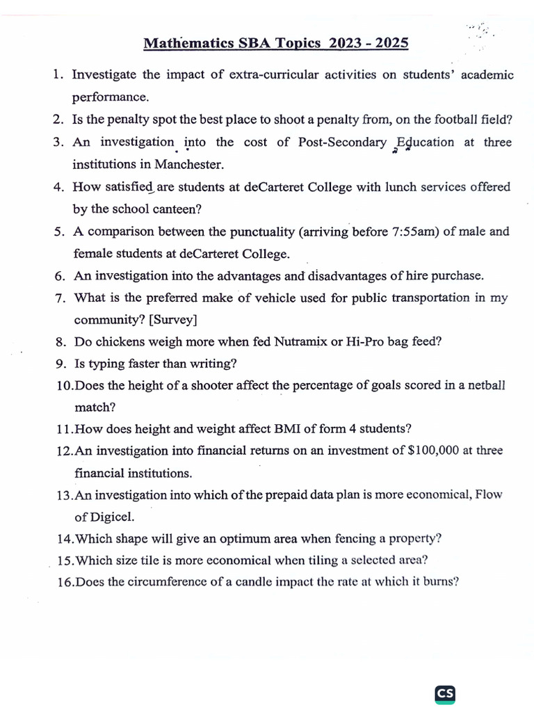 2024-2025 SBA Topics | PDF