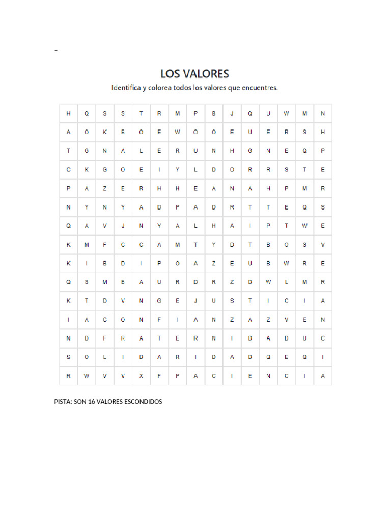 VALORES sopa de letras | PDF