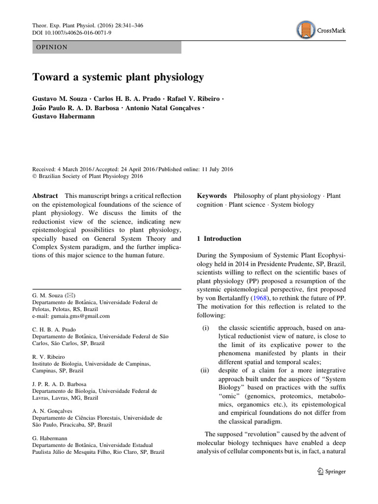 2016 - Toward A Systemic Plant Physiology | PDF | System | Science
