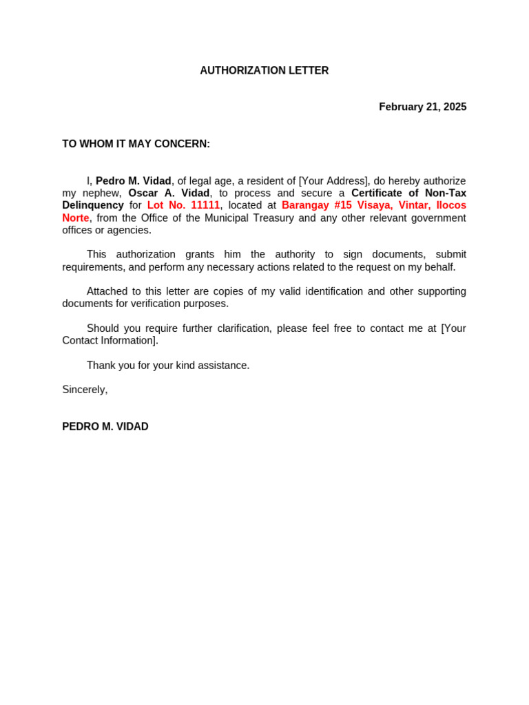 Authorization for Non-Tax Delinquency Certificate | PDF