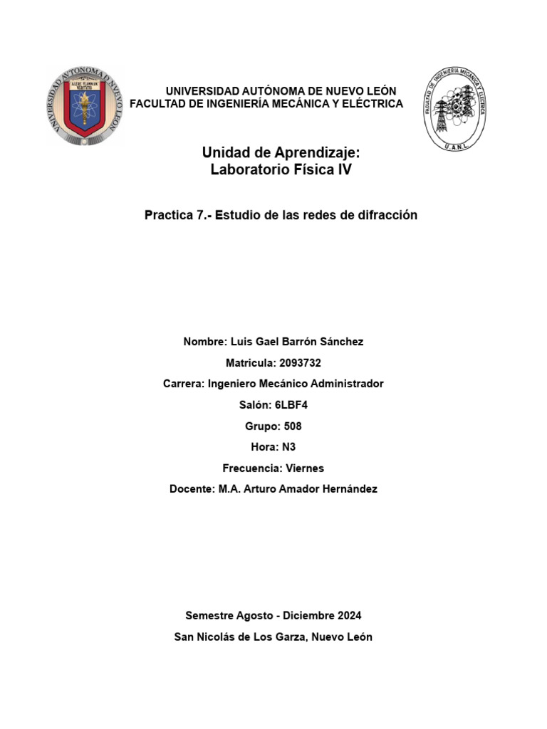 LGBS - Pract 7 - Lab - Fisiv | PDF | Difracción | Ligero