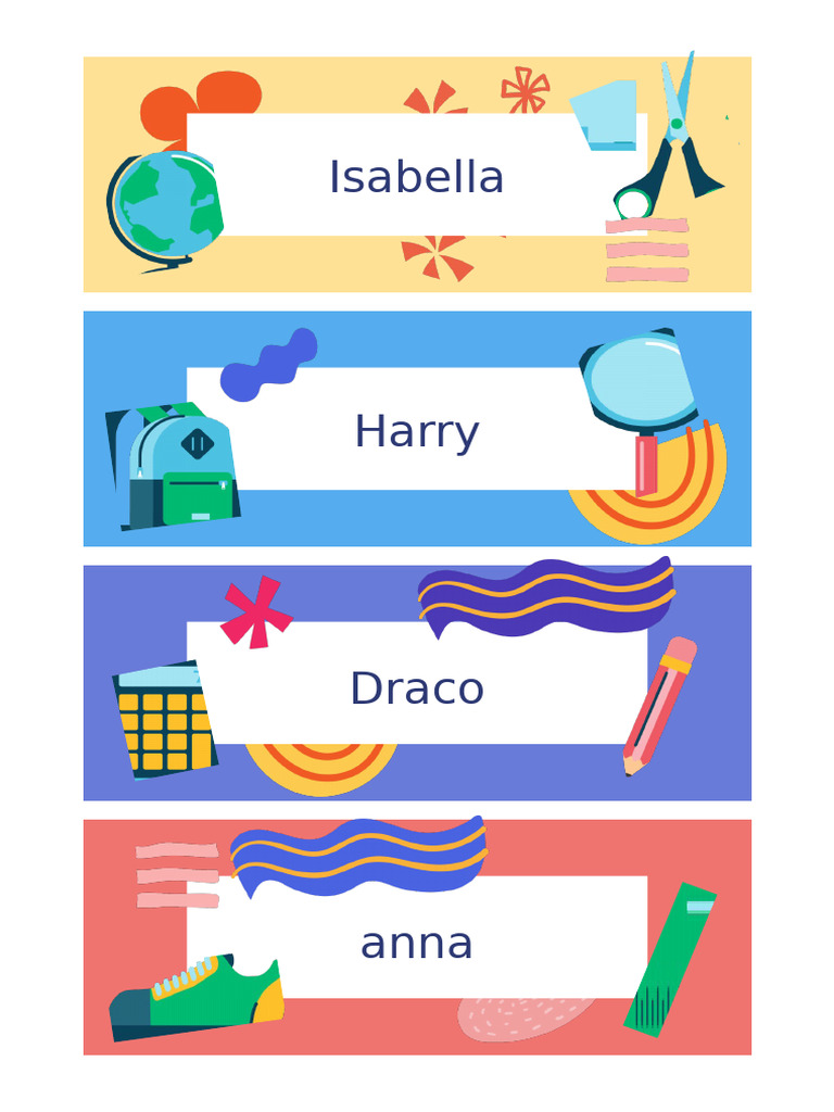 Colorful Modern Stickers Student Name Label (2) | PDF