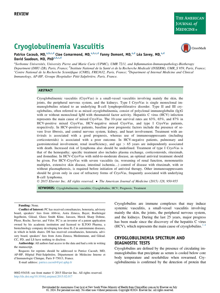 Cryoglobulinemia Vasculitis (The American Journal of Medicine 2015 ...