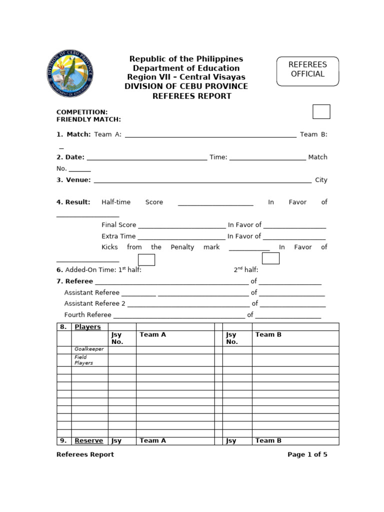 DIVISION-MEET-Referees-Report-Form | PDF | Sports Rules And Regulations ... DIVISION-MEET-Referees-Report-Form | PDF | Sports Rules And Regulations ...