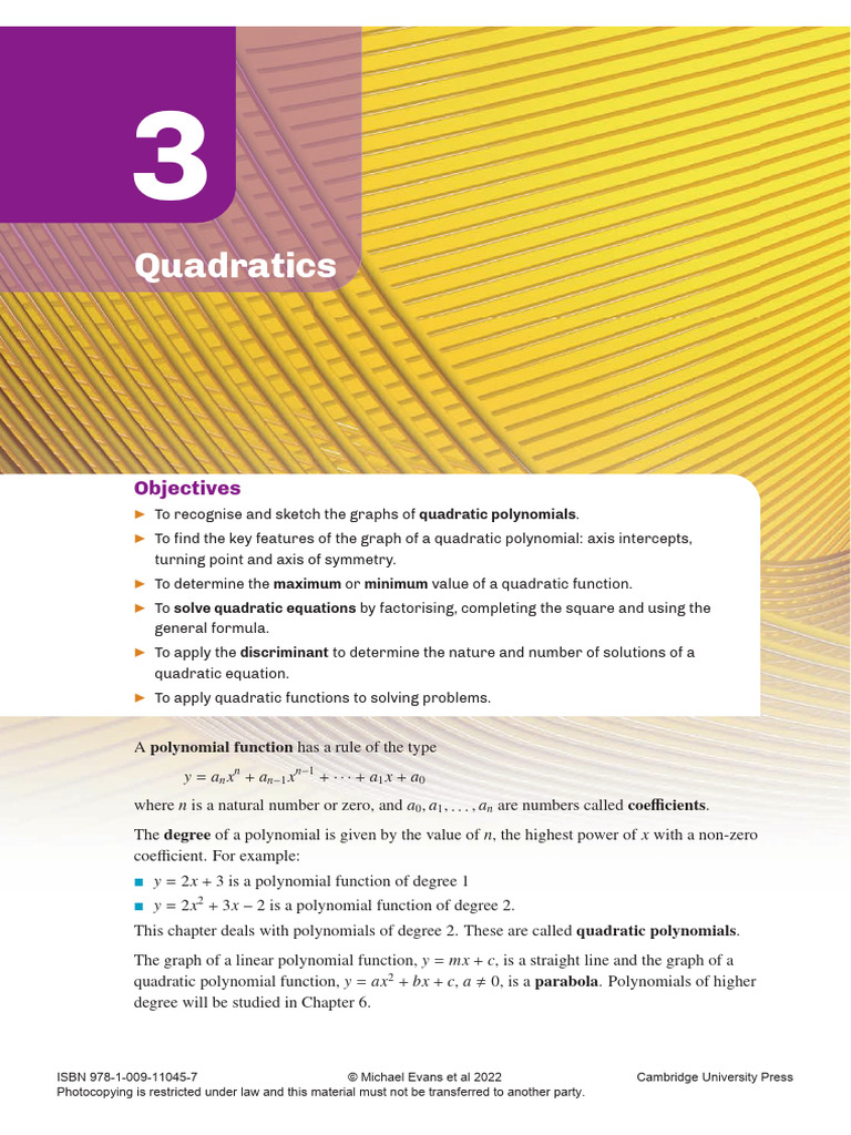 Chapter 3 Quadratics PDF | PDF | Abstract Algebra | Mathematical Concepts