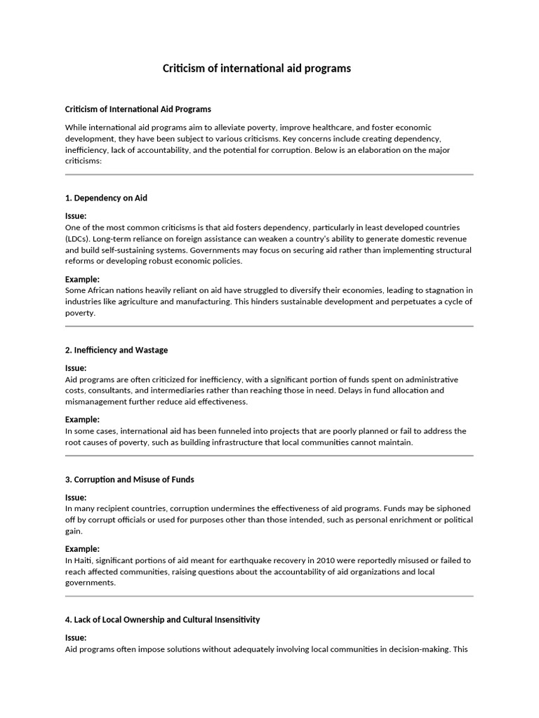 Critiques of International Aid Programs | PDF | Aids | Poverty