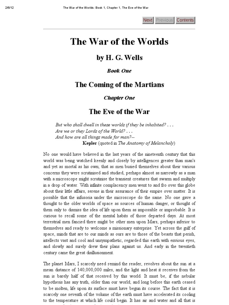The War of The Worlds - Book 1, Chapter 1, The Eve of The War | PDF ...