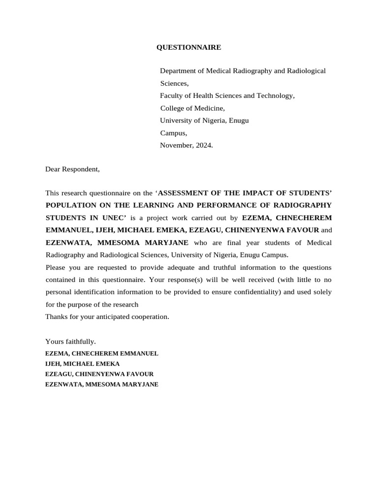 Population Questionnaire | PDF