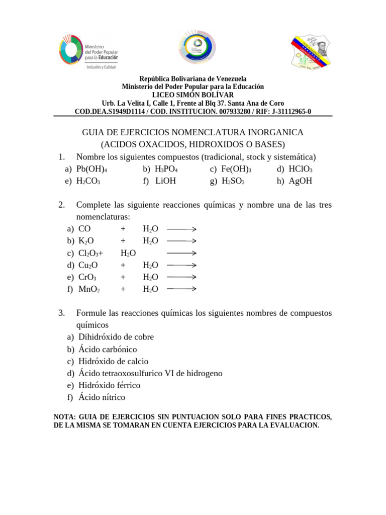 Guia de ejercicios 4to año 2025 acidos y bases | PDF Guia de ejercicios 4to año 2025 acidos y bases | PDF