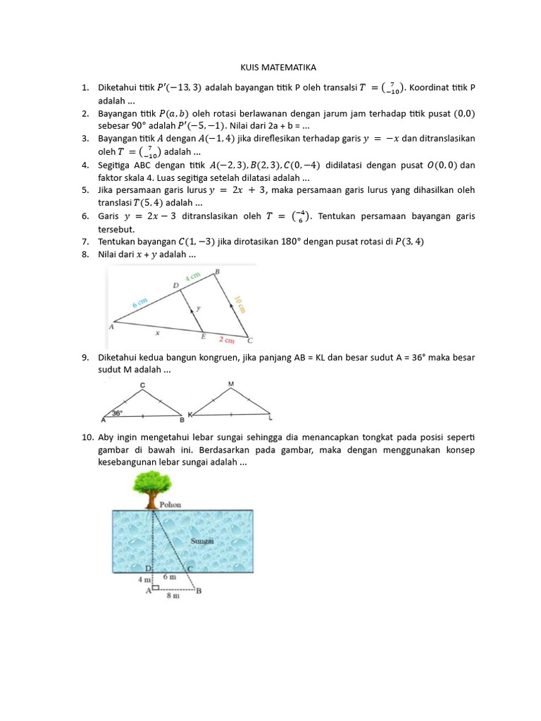 Kuis Matematika: Transformasi Geometri | PDF