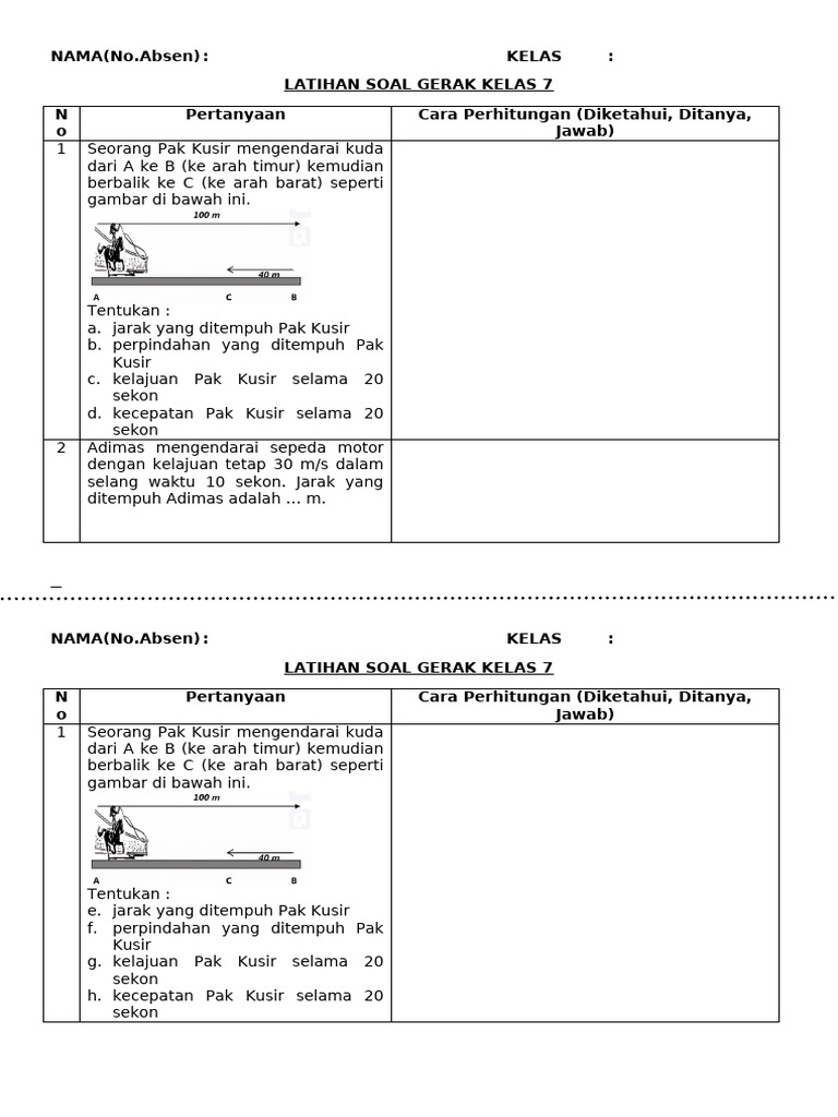 Latihan Soal Gerak Kelas 7 | PDF