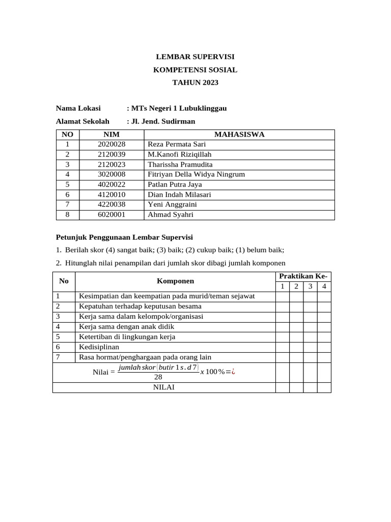 L.4 LEMBAR SUPERVISI Kompetensi Sosial Kanofi | PDF