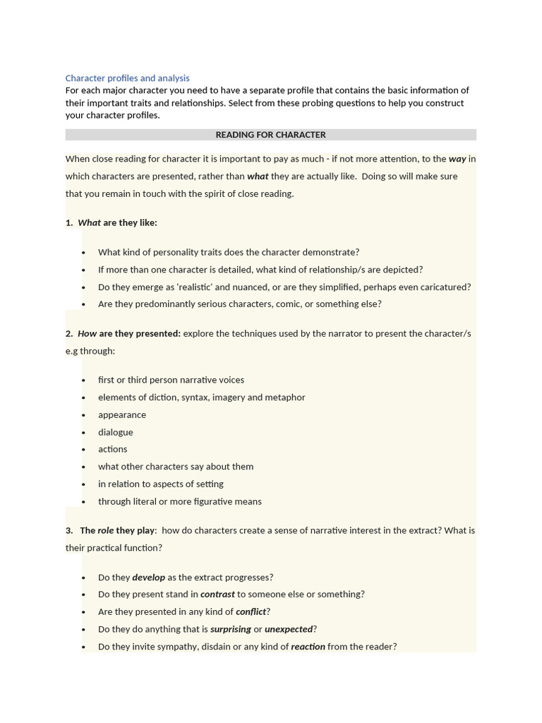 Character Profiles and Analysis CQ | PDF