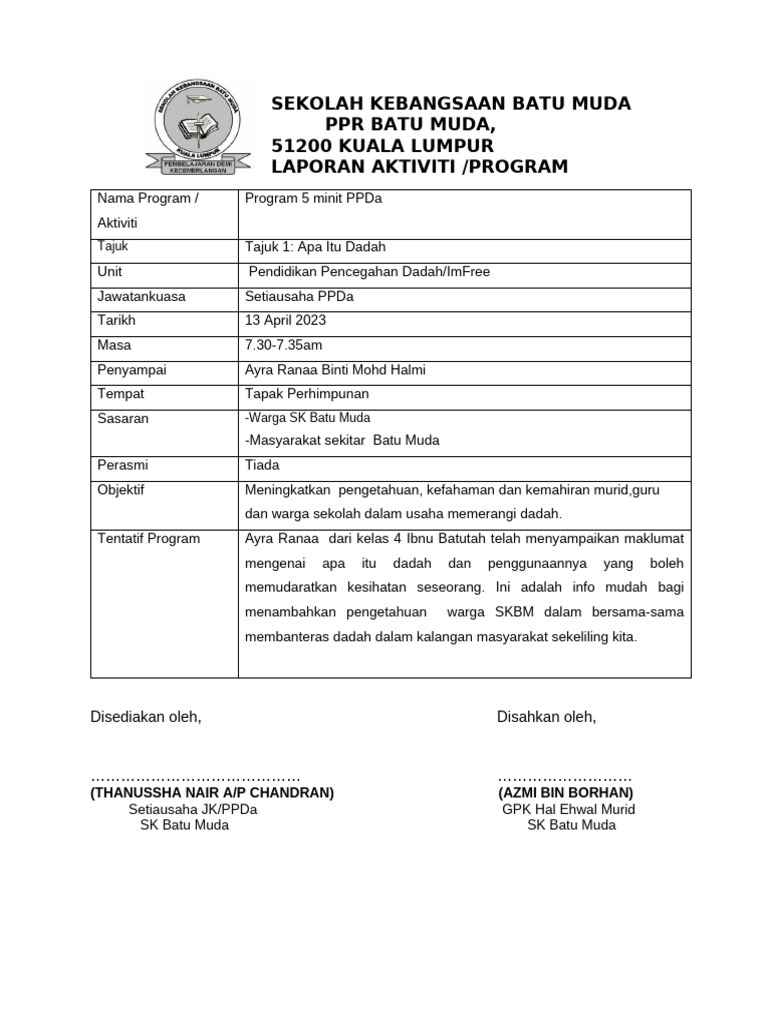 LAPORAN 5 MINIT PPDa 2023 | PDF