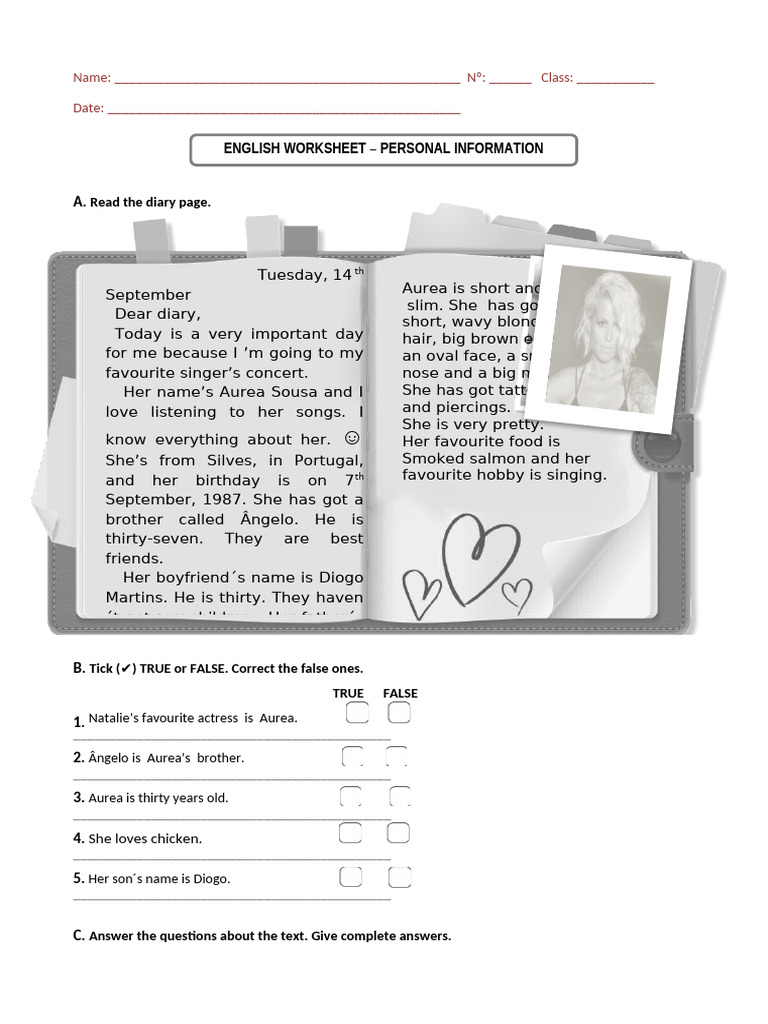 English Worksheet - Personal Information | PDF