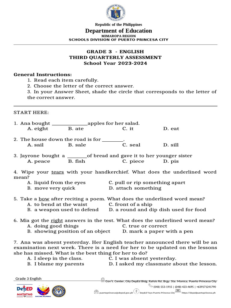 Grade 3 ENGLISH - 3RD QTR - SY 2023 24 FINAL | PDF | Logging | Recycling