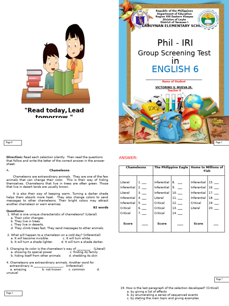 Group Screening Test: English 6 IRI | PDF | Zoology