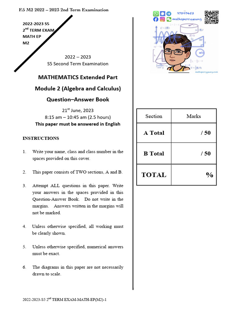 f.5 m2 2022 E28093 2023 2nd Term Examination | PDF | Mathematics ...