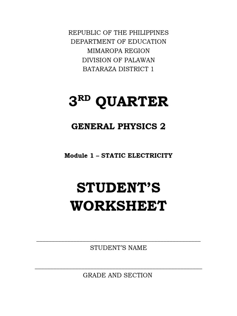 Senior-Gen-Physics2-Q3 M1 Worksheet Final Document | PDF | Electric Charge | Electric Field