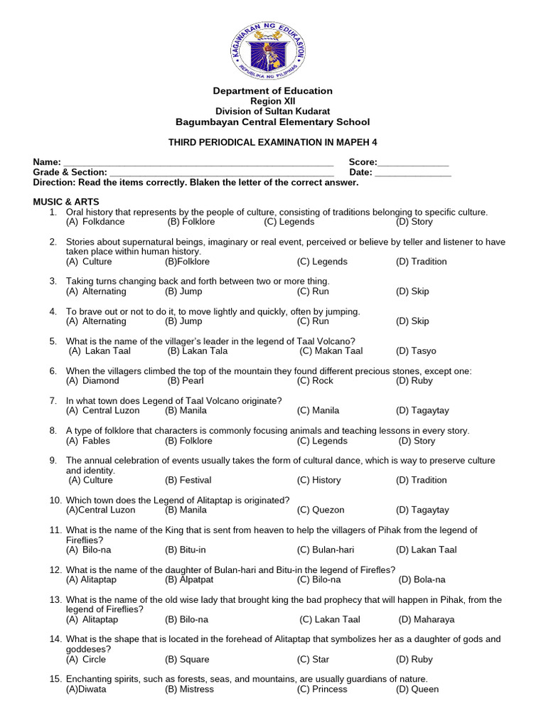 Third Grading Exam MAPEH | PDF | Foods | Nutrition