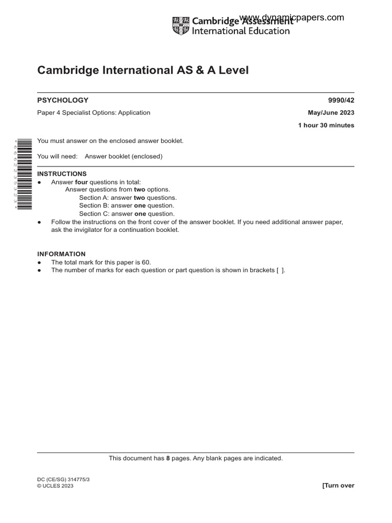 Cambridge International AS & A Level: PSYCHOLOGY 9990/42 | PDF ...