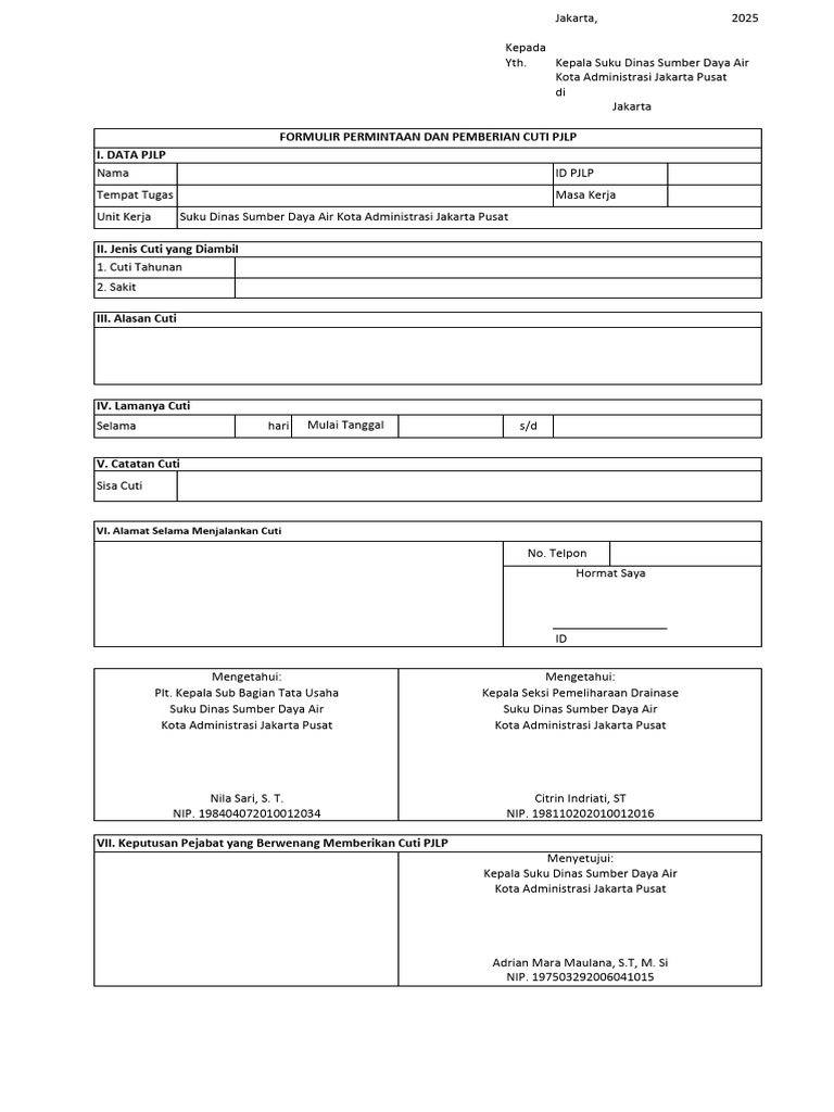 Permohonan Cuti Besar 2025 PJLP | PDF