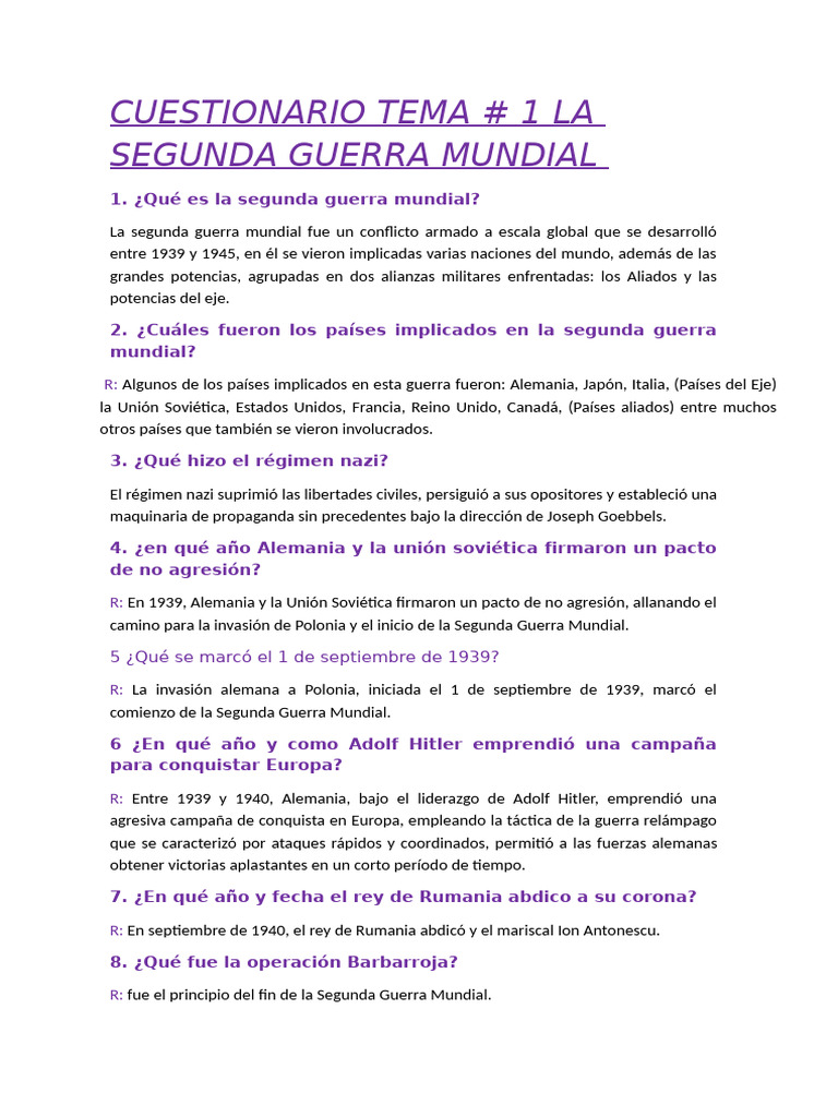 Cuestionario de la segunda guerra mundial resumido | PDF | Alemania ...