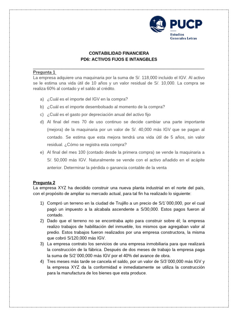 PD6 Activos Fijos e Intangibles | PDF | Depreciación | Contabilidad