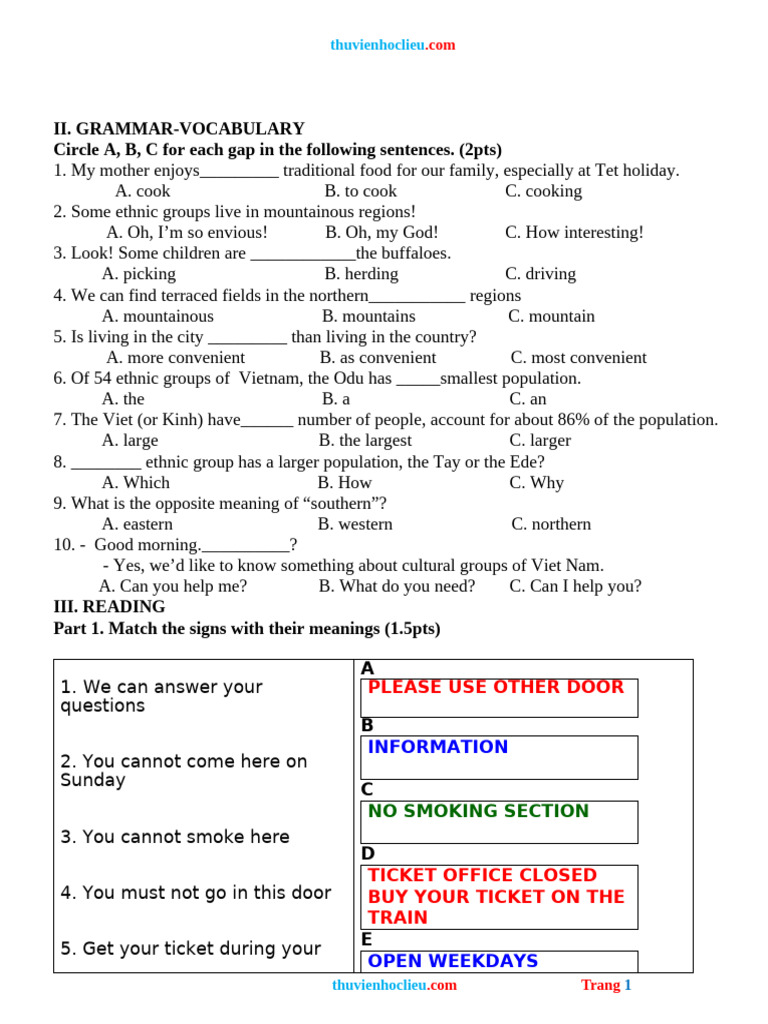 De Thi Giua HK1 Tieng Anh 8 Nam2024) | PDF | Vietnam