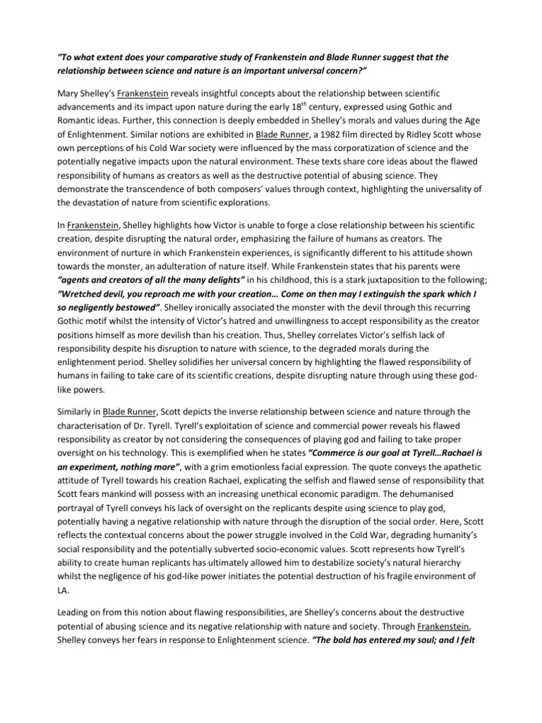 To What Extent Does Your Comparative Study of Frankenstein and Blade ...