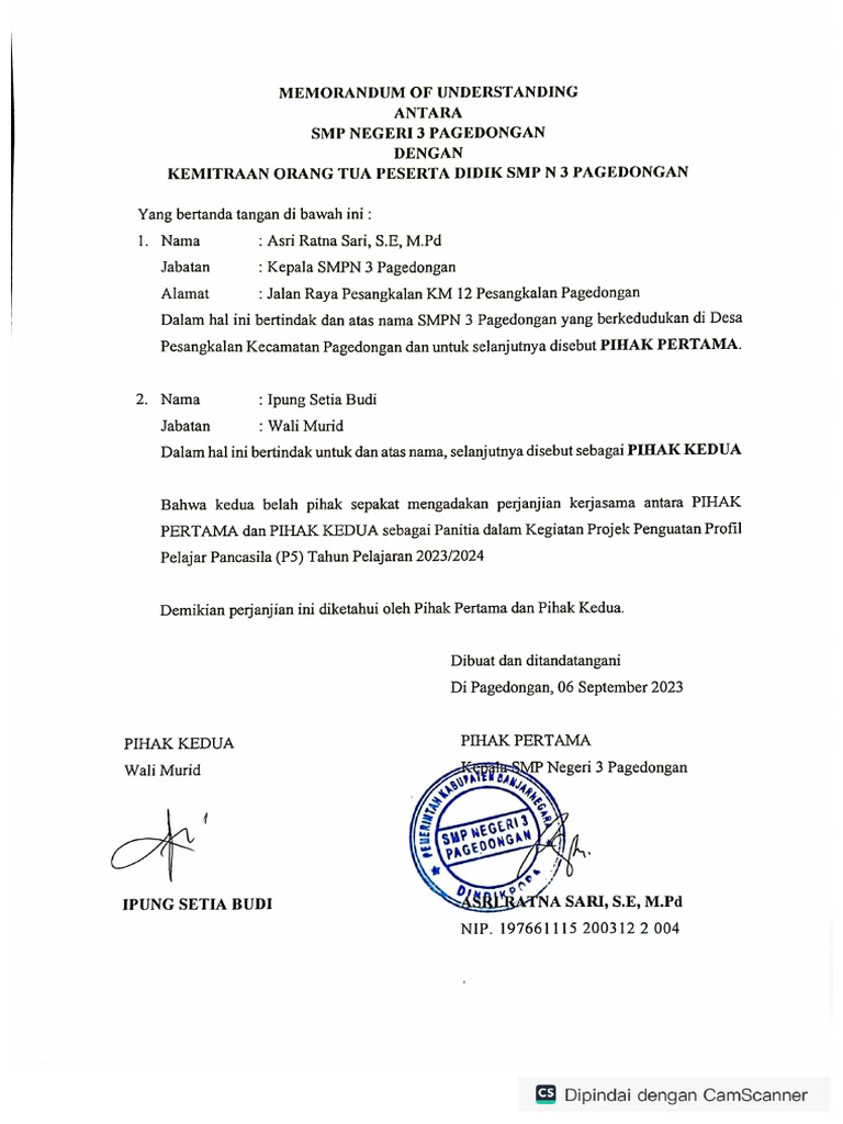 MOU - Orang Tua 4 | PDF