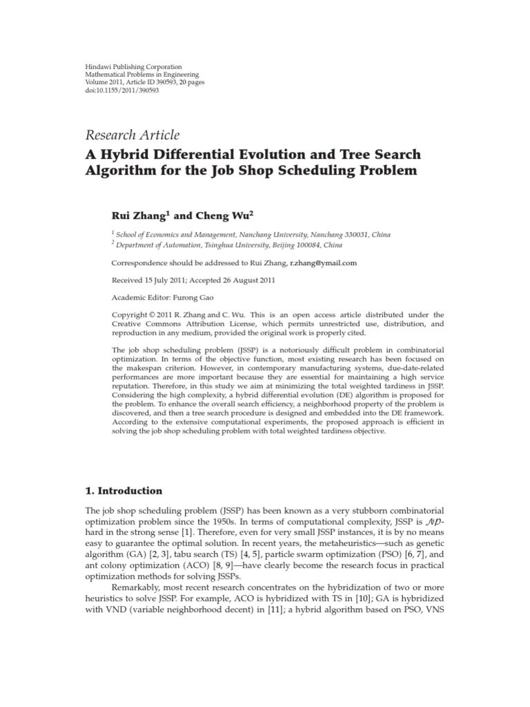 Research Article: A Hybrid Differential Evolution and Tree Search Algorithm For The Job Shop ...