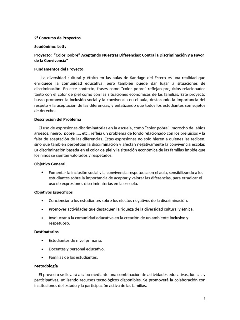 Color Pobre - Lety | PDF | Discriminación | Inclusión (Educación)