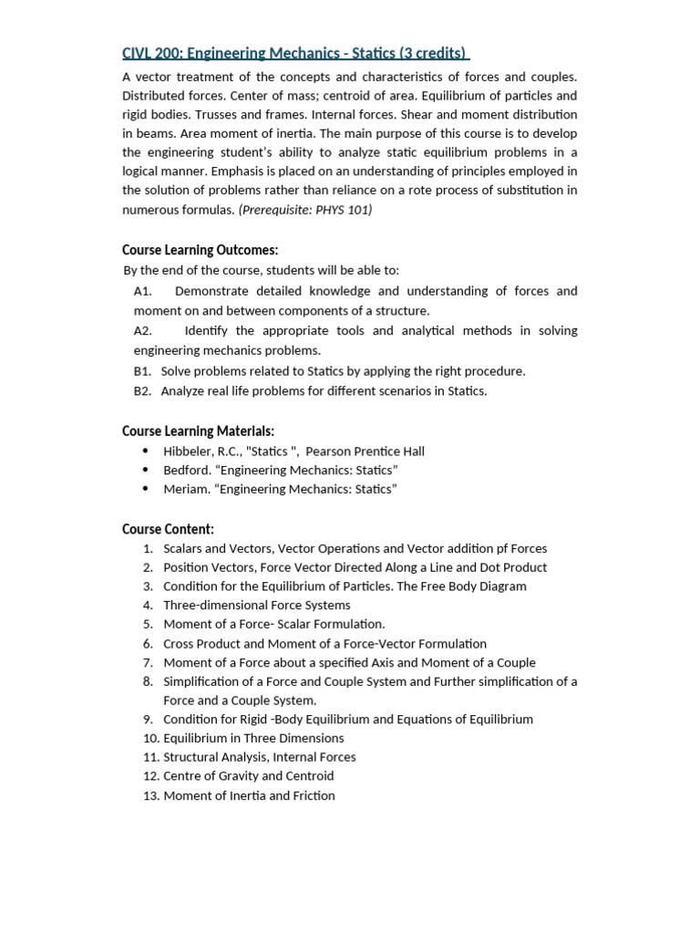 CIVL 200 Engineering Mechanics - Statics | PDF