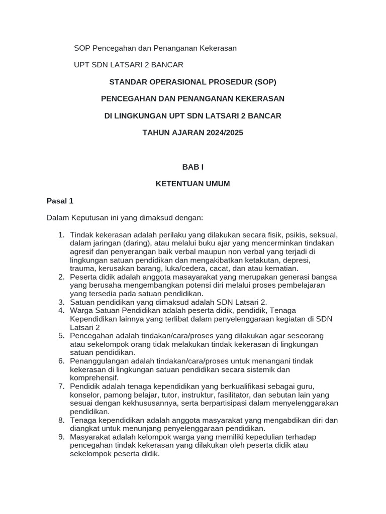 SOP Penanganan Kekerasan di SDN Latsari 2 | PDF