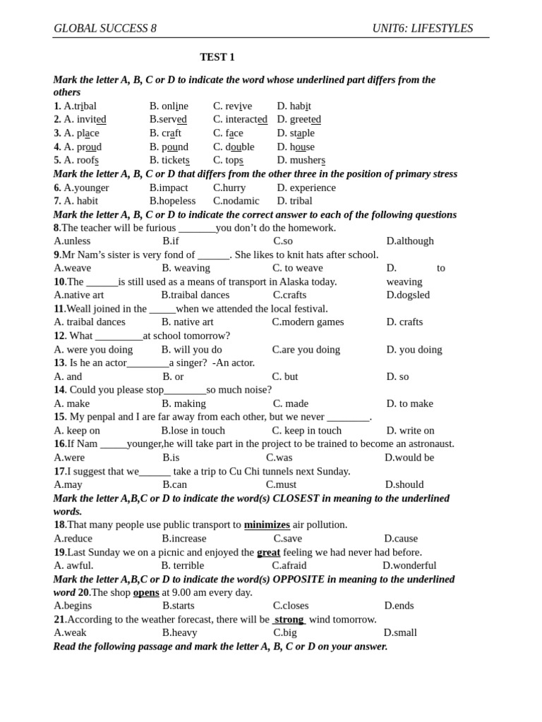 Unit 6 - Practice Test.... | PDF | Supermarket
