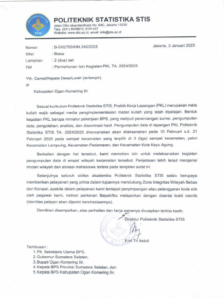 Surat PKL STIS Jakarta | PDF