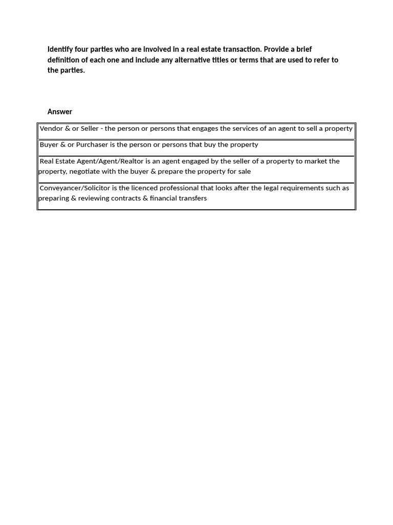 Four Parties in Real Estate Transactions | PDF