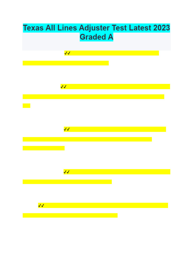 Texas All Lines Adjuster Test Guide 2023 | PDF | Insurance | Liability ...
