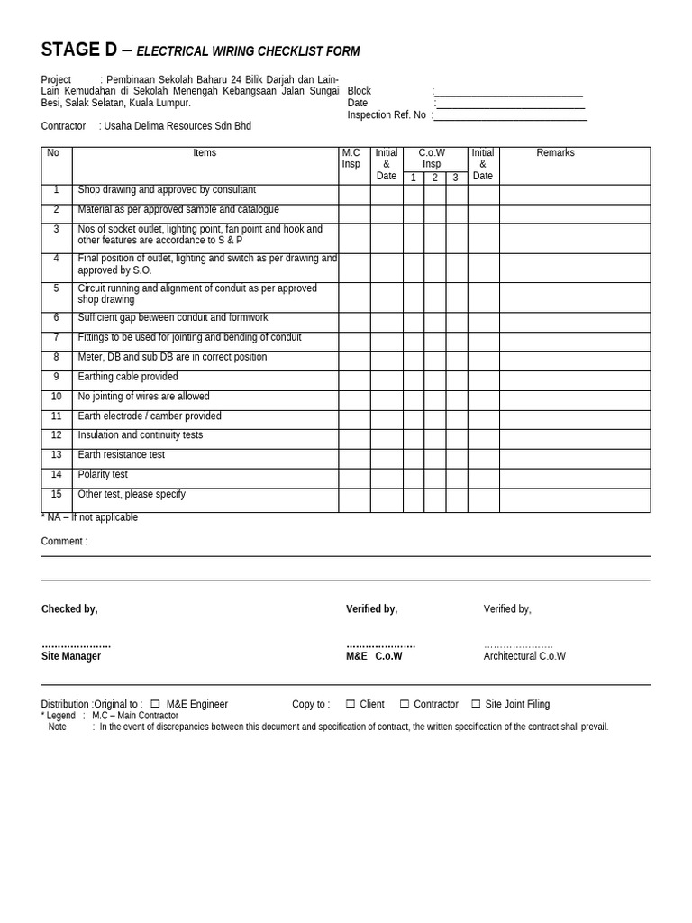 Electrical Wiring Inspection Checklist | PDF