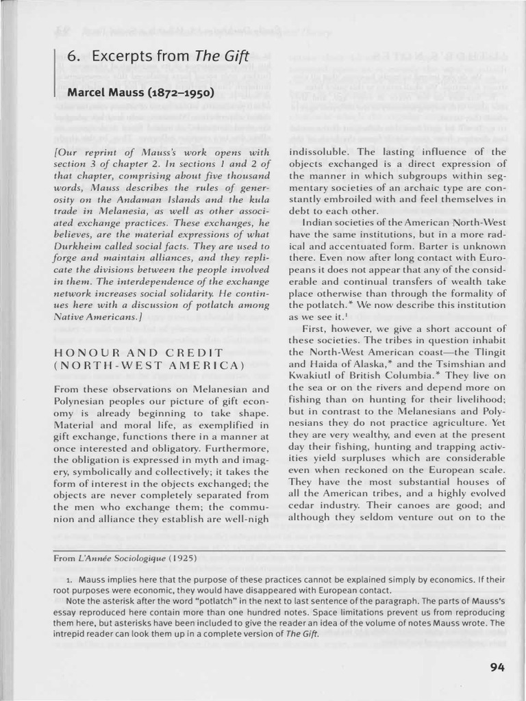 Mauss, Marcel 2020 (1925) Excerpts From The Gift | PDF | Émile Durkheim
